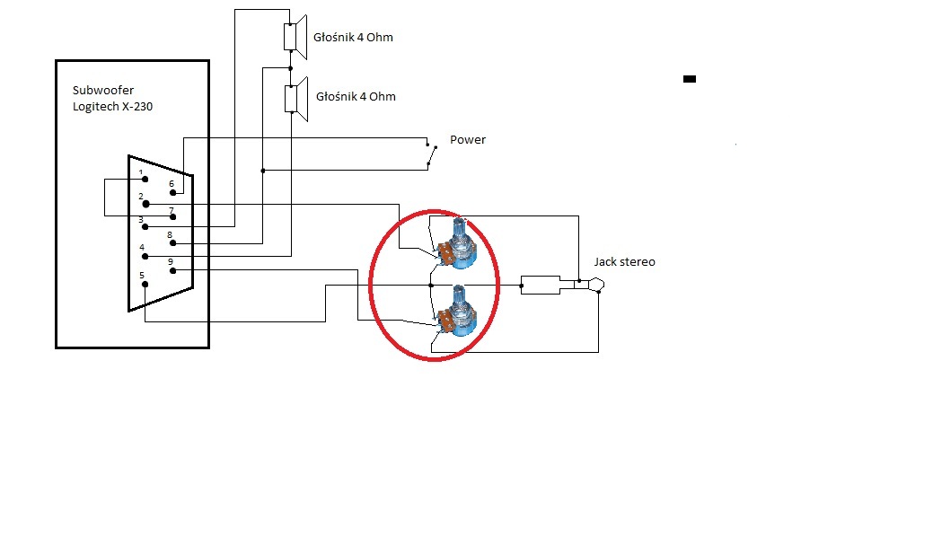 Jak podłączyć subwoofer Logitech X-230 do komputera przez RS-232 i jack?