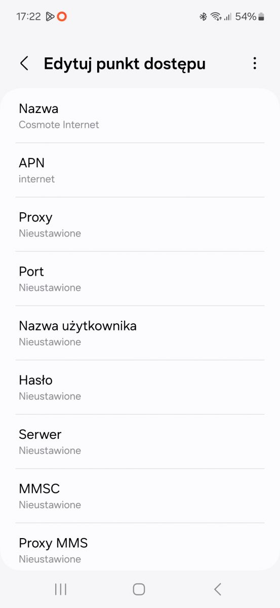 Ukryty punkt dostępu APN cosmote internet widoczny w aplikacji hidden ...