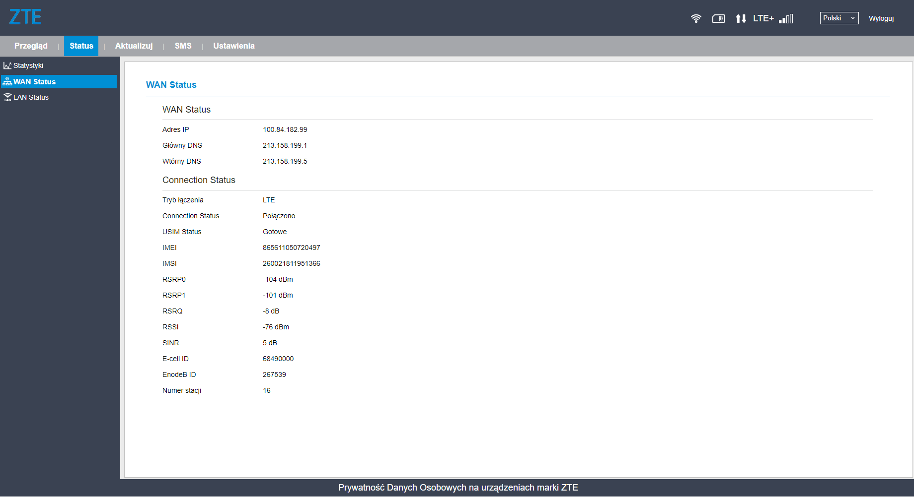 Poprawa jakości połączenia LTE: BTS T-Mobile 26002, Router ZTE mf258k ...