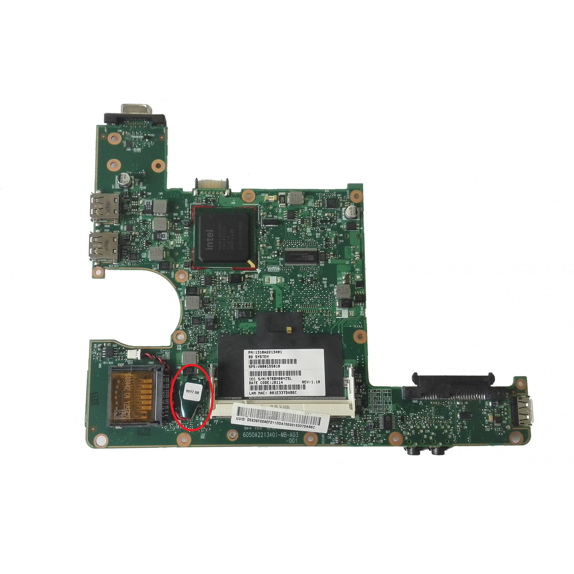 Toshiba NB100 – lokalizacja baterii CMOS na płycie głównej, brak ...