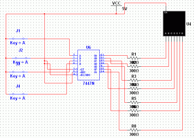 Jak podłączyć wyświetlacz LED do układu 7447N w Multisim?