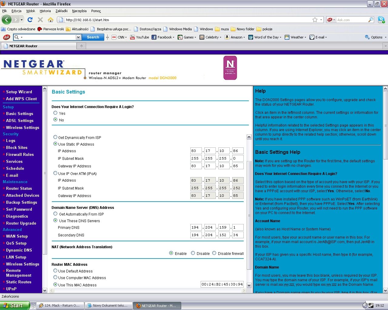 Netgear DGN2000 - jak przywrócić poprawne ustawienia po przekierowaniu ...