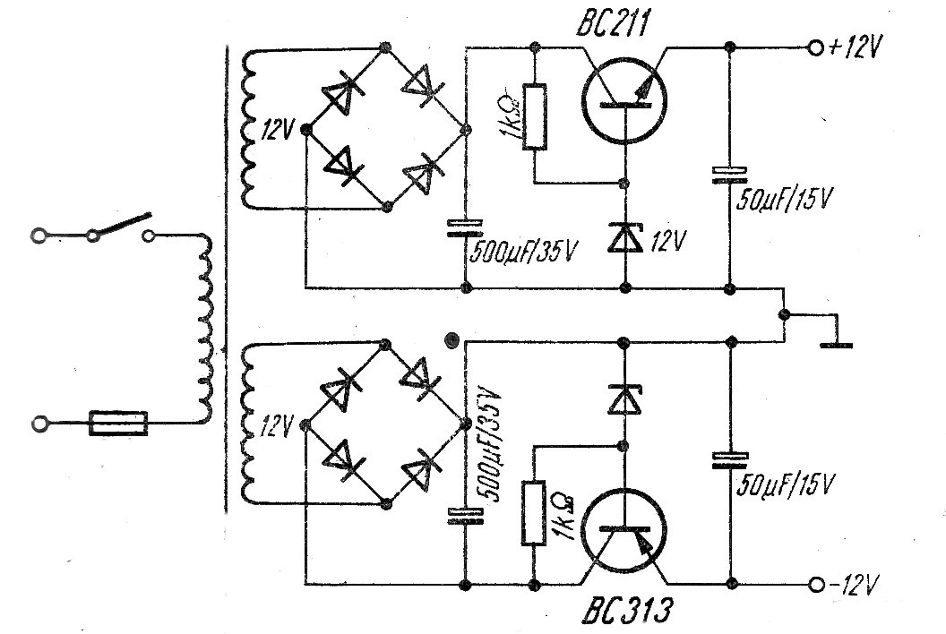 Schemat stabilizatora 5V na BC211 z diodą Zenera, pobór do 400mA