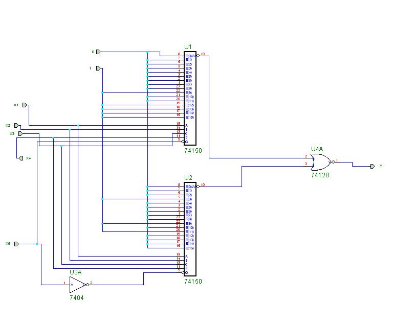 Realizacja funkcji logicznej na multiplekserze 74150
