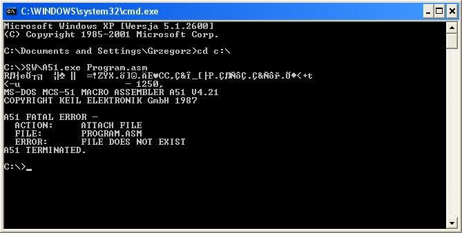Jak skompilować Program.asm za pomocą a51.exe? Problemy z kompilacją ...