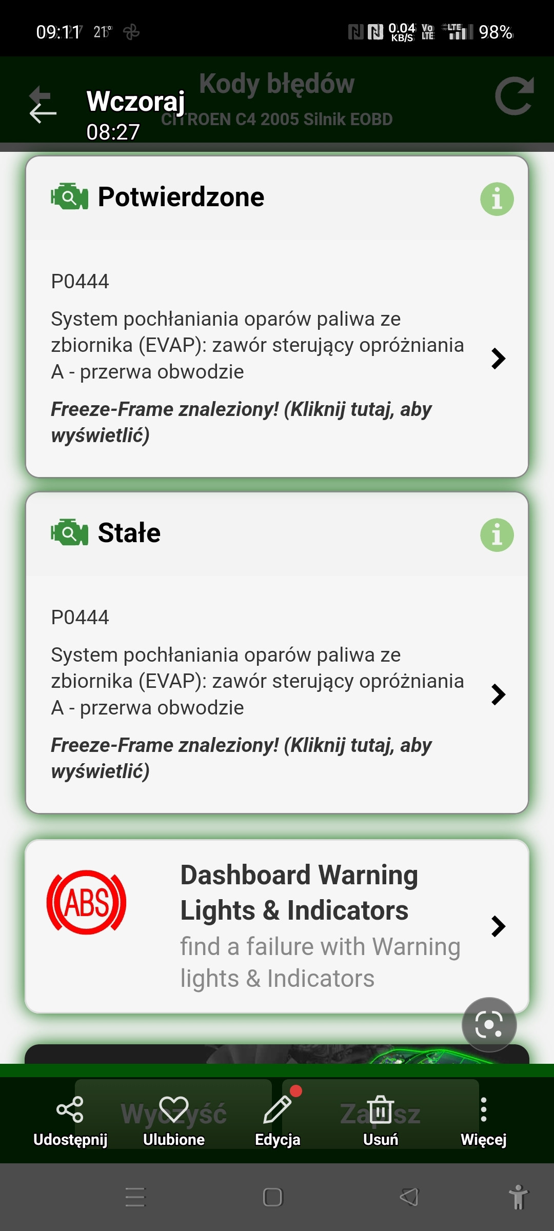 Lokalizacja systemu pochłaniania oparów paliwa w Citroen C4 1.4 16V