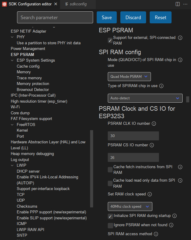 Why is it not possible to enter the SPI RAM config option? ESP32S3-R8 ...