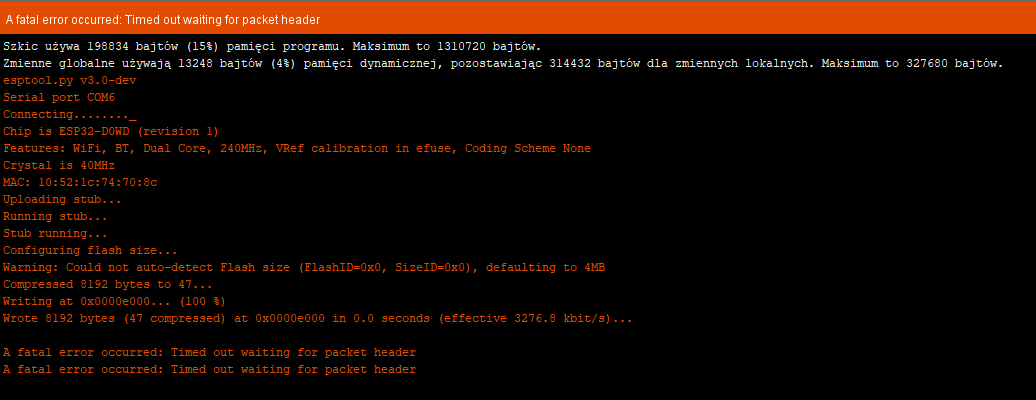 Esp32 A Fatal Error Occurred Timed Out Waiting For Packet Header