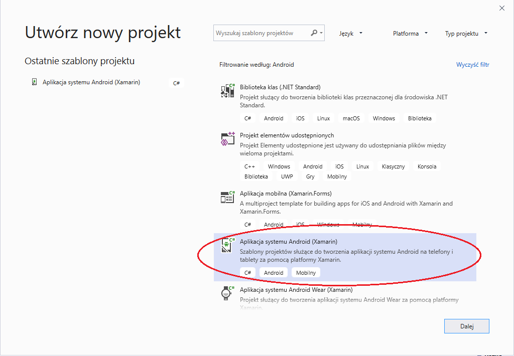 Visual Studio 2019 - pierwszy kontakt z pisaniem aplikacji na Androida