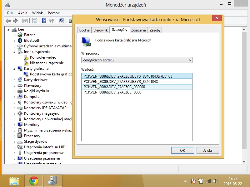 Sterowniki do Intel GMA 900 na Asus Eee PC 1000H, Windows 8 Pro 32 bit