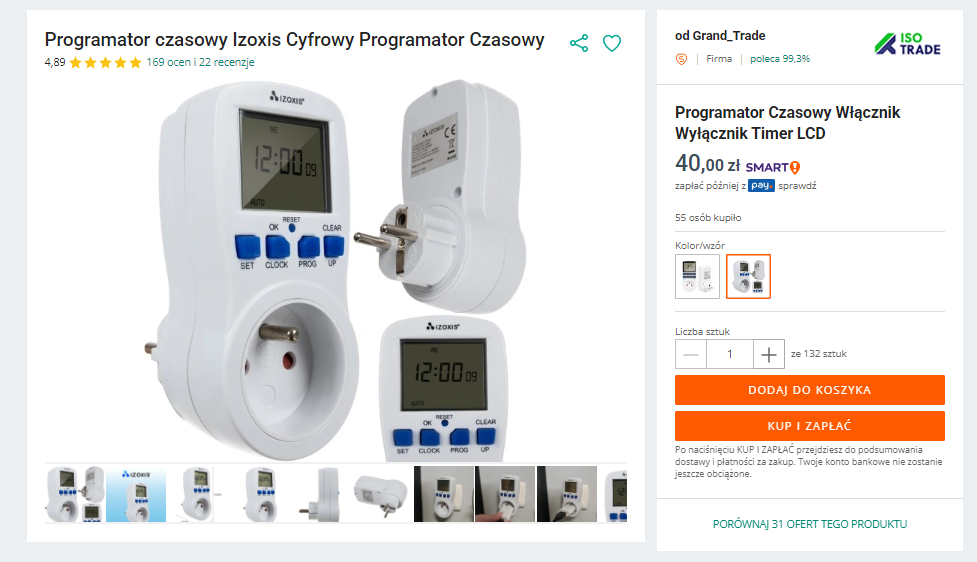 Programowalny czasowy włącznik/wyłącznik timer z LCD model JK-TM03 19923