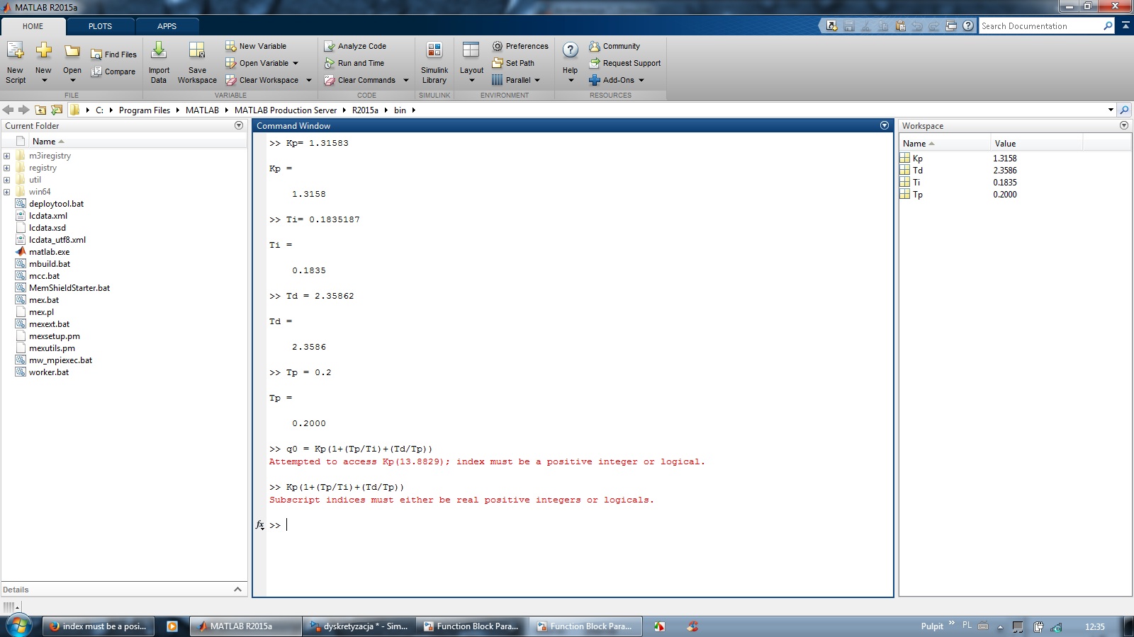 Jak obliczyć wartość z kombinacji i dlaczego pojawia się błąd? MATLAB.