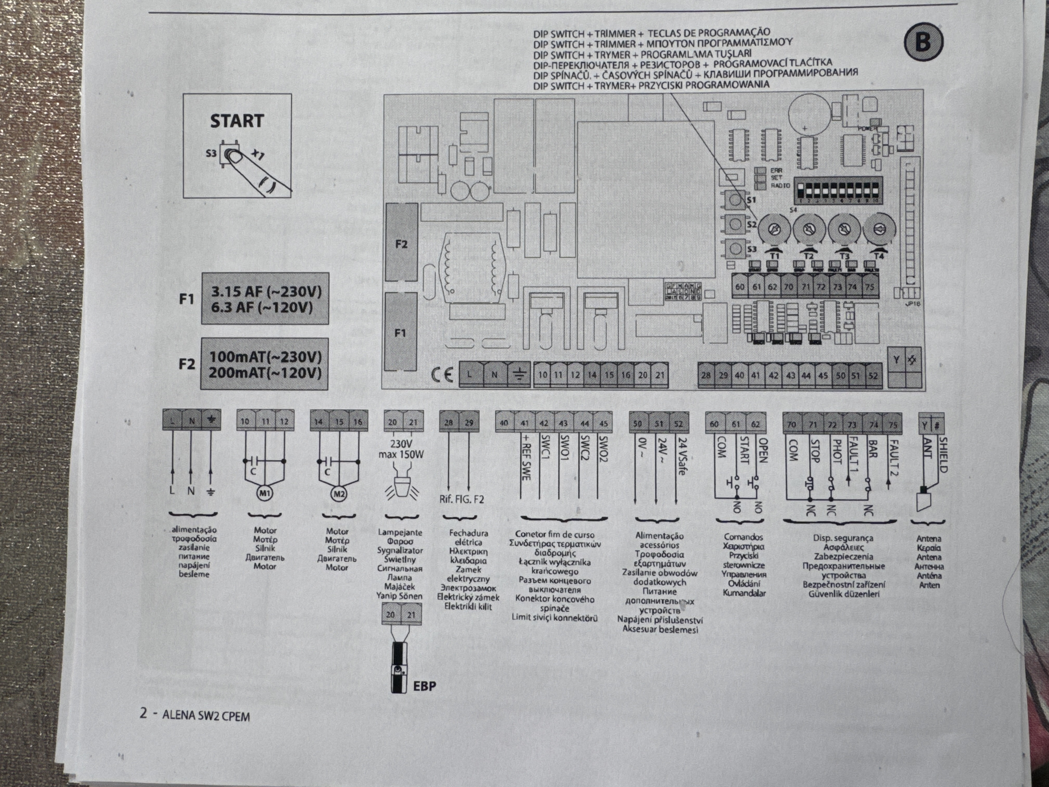 Brama BFT SW2 Schemat podłączenia OXT T211G i Proxima NW1 do sterownika ...