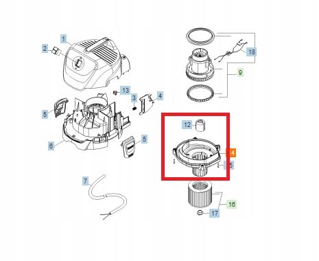 Karcher WD3 - prawidłowe położenie zółtego korka w koszyku filtra