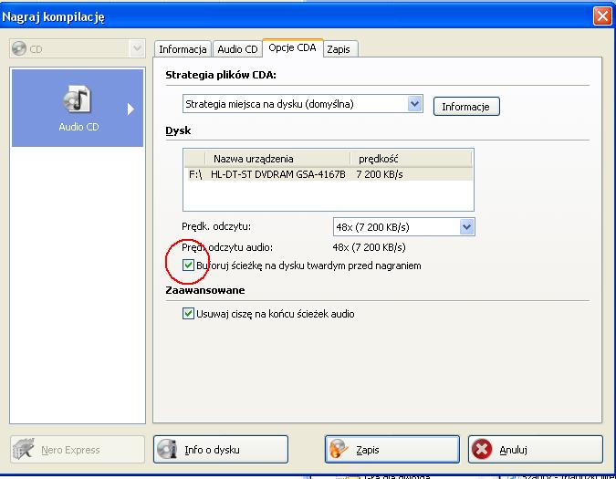 Zapis Audio CD - Przerwane przez użytkownika! - Problem z nagraniem płyty