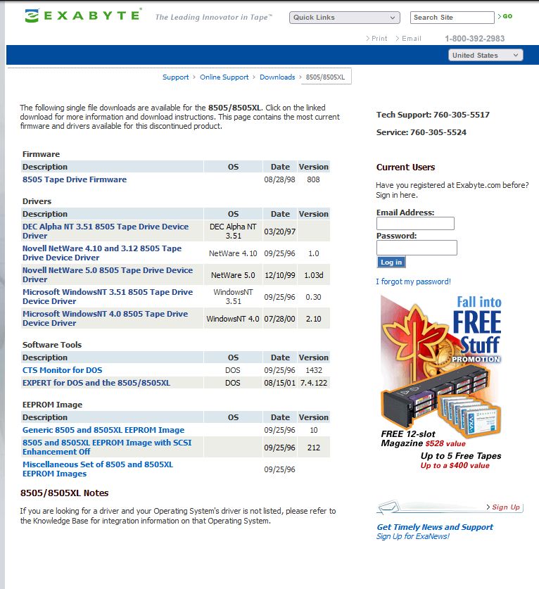 Streamer Exabyte EXB-8505XL SCSI - poszukiwane sterowniki dla Windows XP