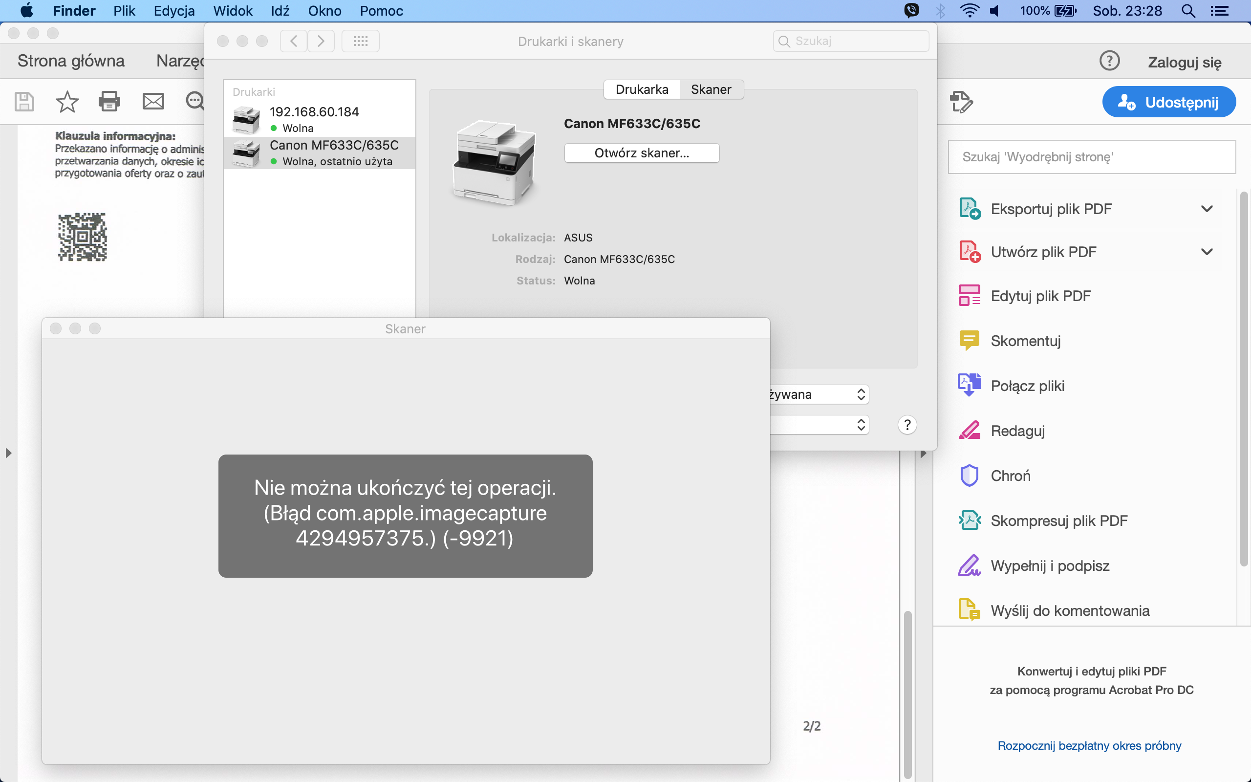 Canon MF633/635Cx imagecapture - Błąd z zainstalowaniem drukarki Canon ...
