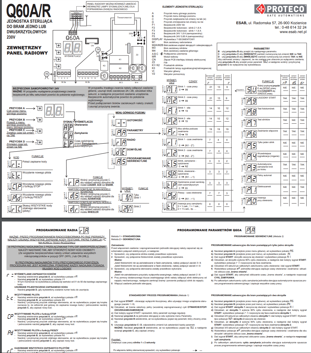 Automatyczne zamykanie bramy po danym czasie od otwarcia Proteco Q60A