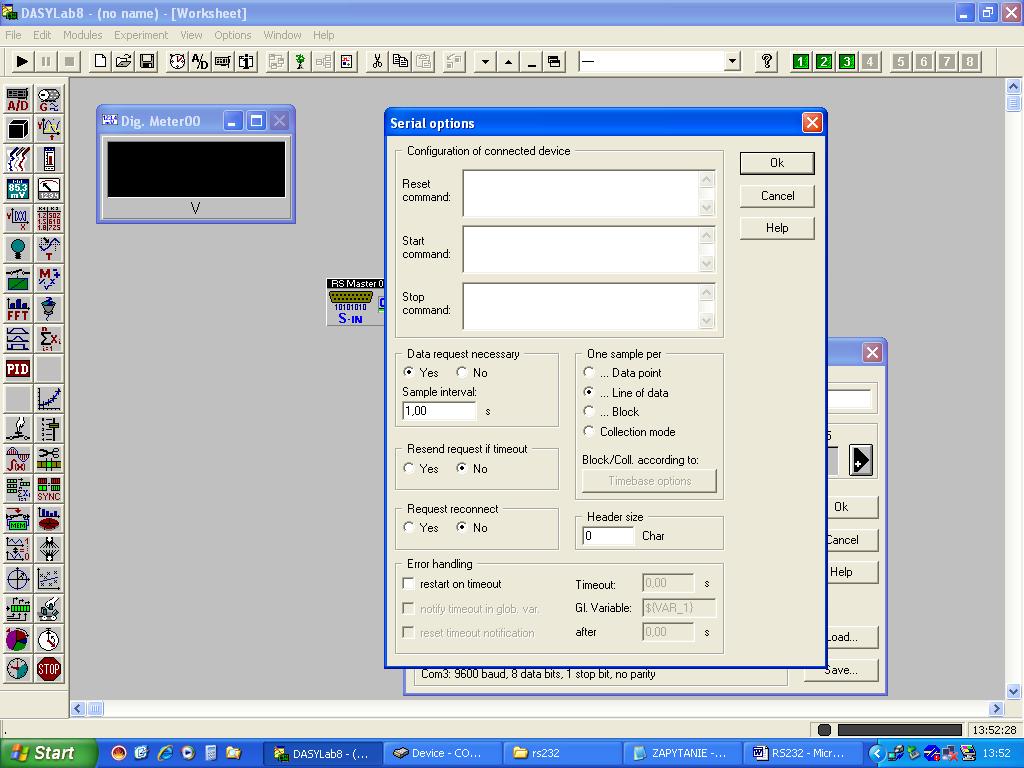 DasyLab obsługa rs232 + cyfrowy przetwornik ciśnienia
