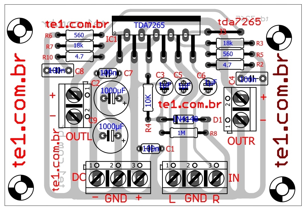 [Rozwiązano] Schemat, wykaz elementów i PCB dla TDA7265 - poszukiwane ...