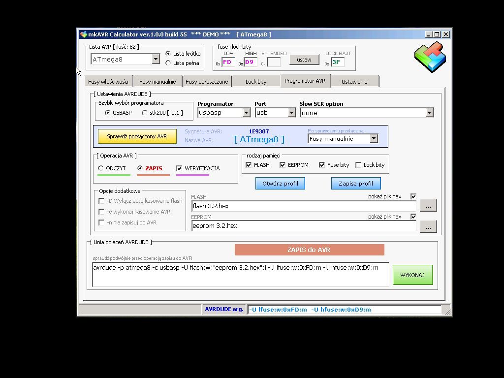 AVR fuse Calculator i programator graficzny z avrdude - 11