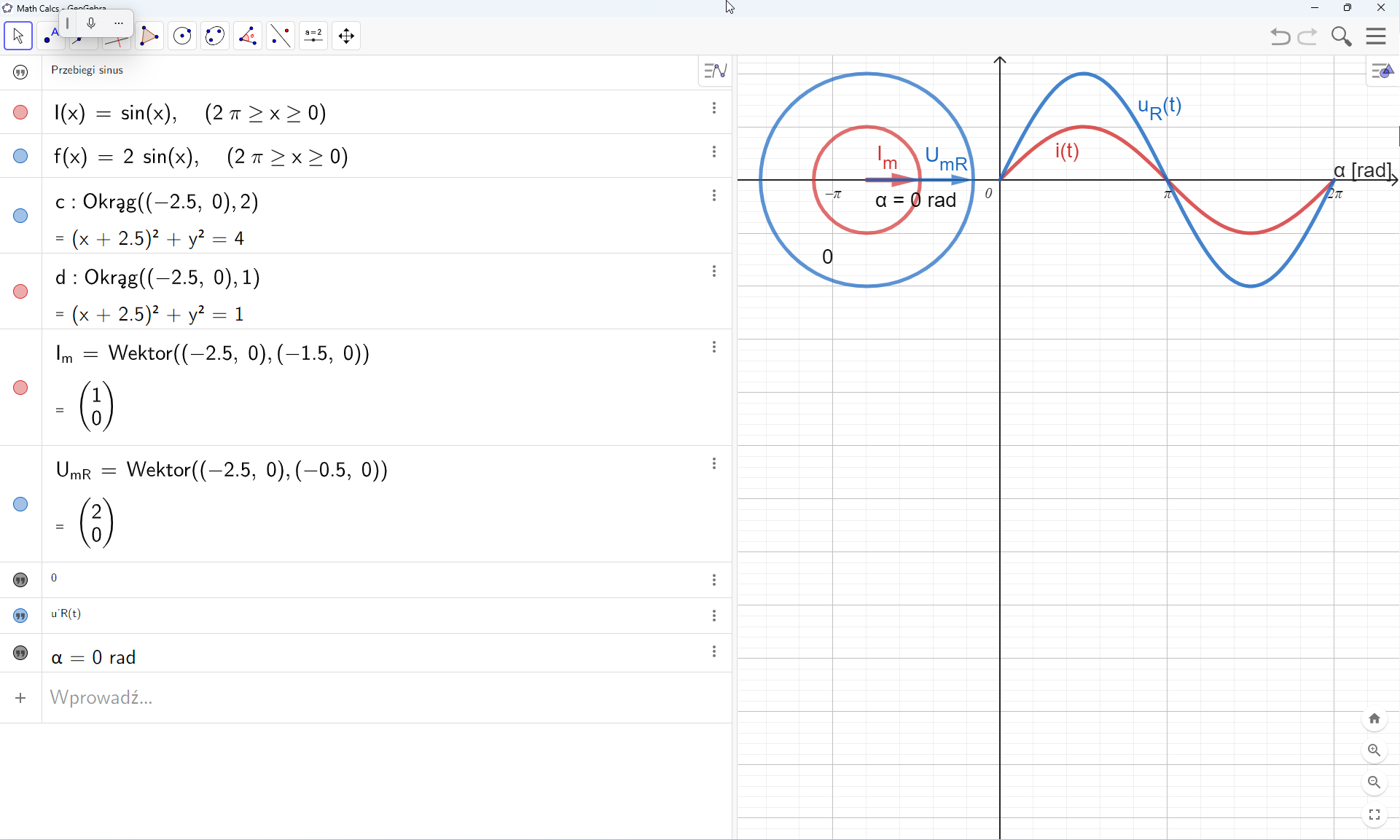 Geogebra - jak wprowadzić na osi Y wartości pośrednie π oraz usunąć wybrany element