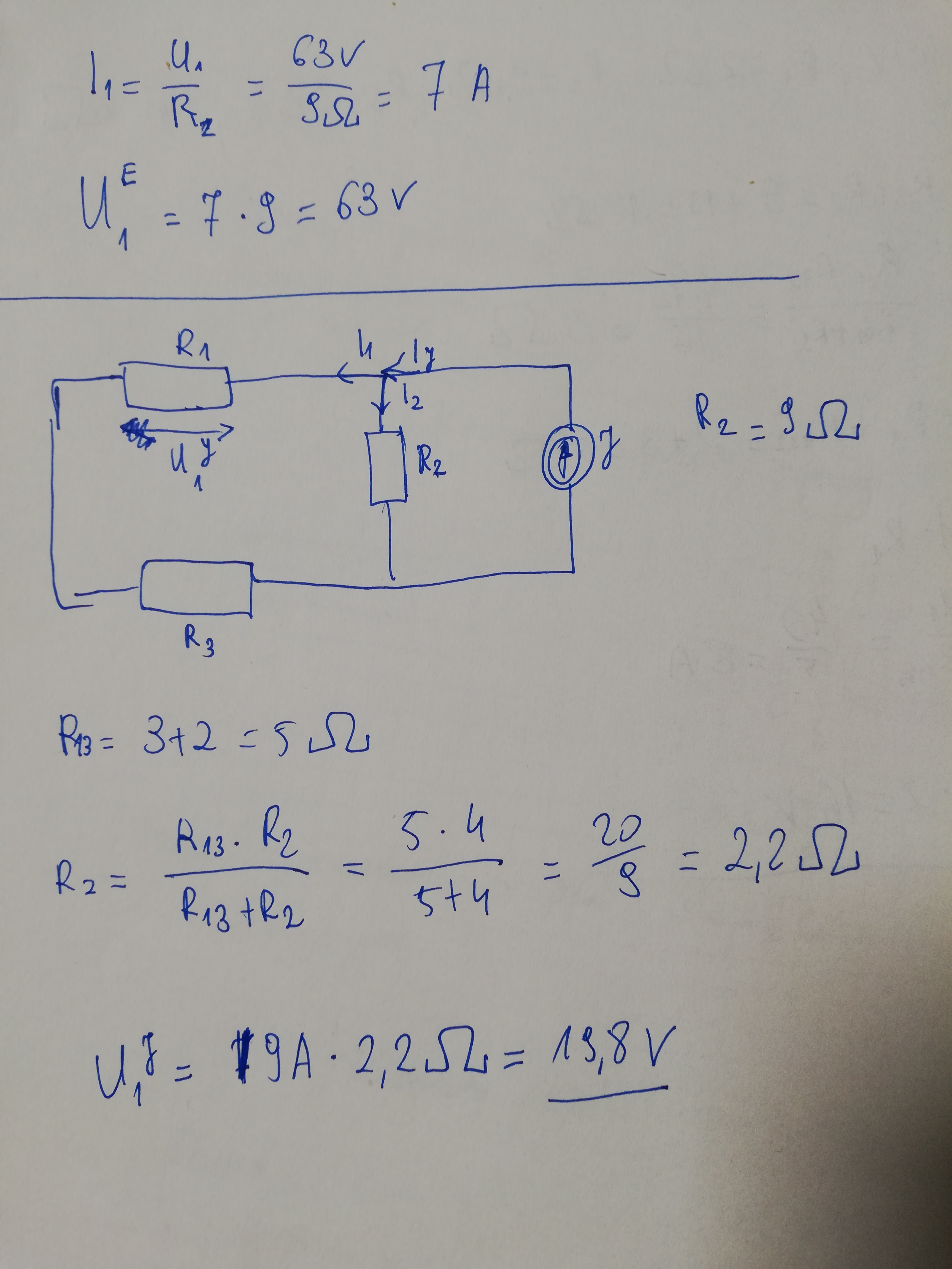 [Rozwiązano] Jak obliczyć U1 w obwodzie z zasady superpozycji? [E=63V ...