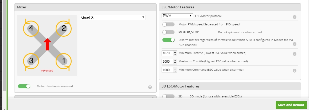 Konfiguracja Naze32 w cleanflight - dron przewraca się na bok