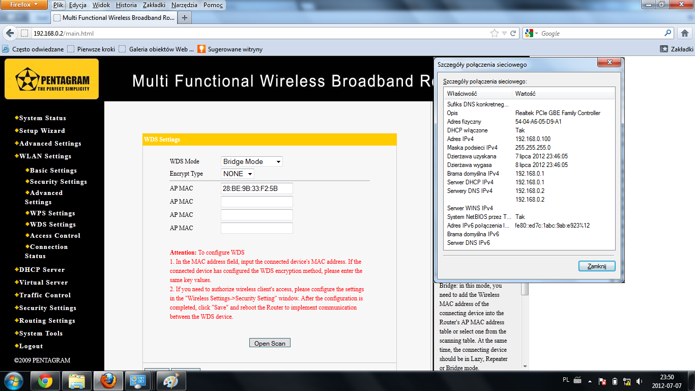 Jak połączyć router Pentagram Cerberus P6361 z Thomson UPC przez WiFi?