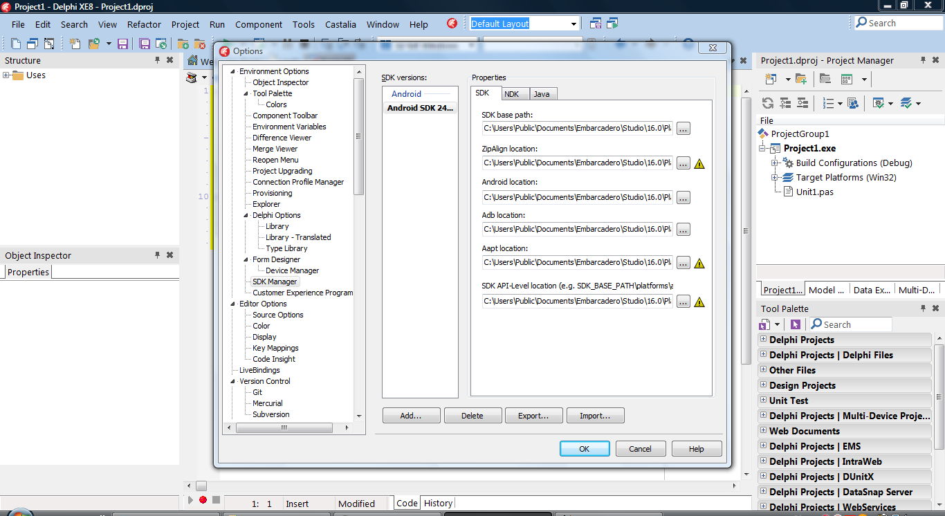 RAD Studio Delphi XE6 - Jak dodać brakujące SDK Androida? - 2