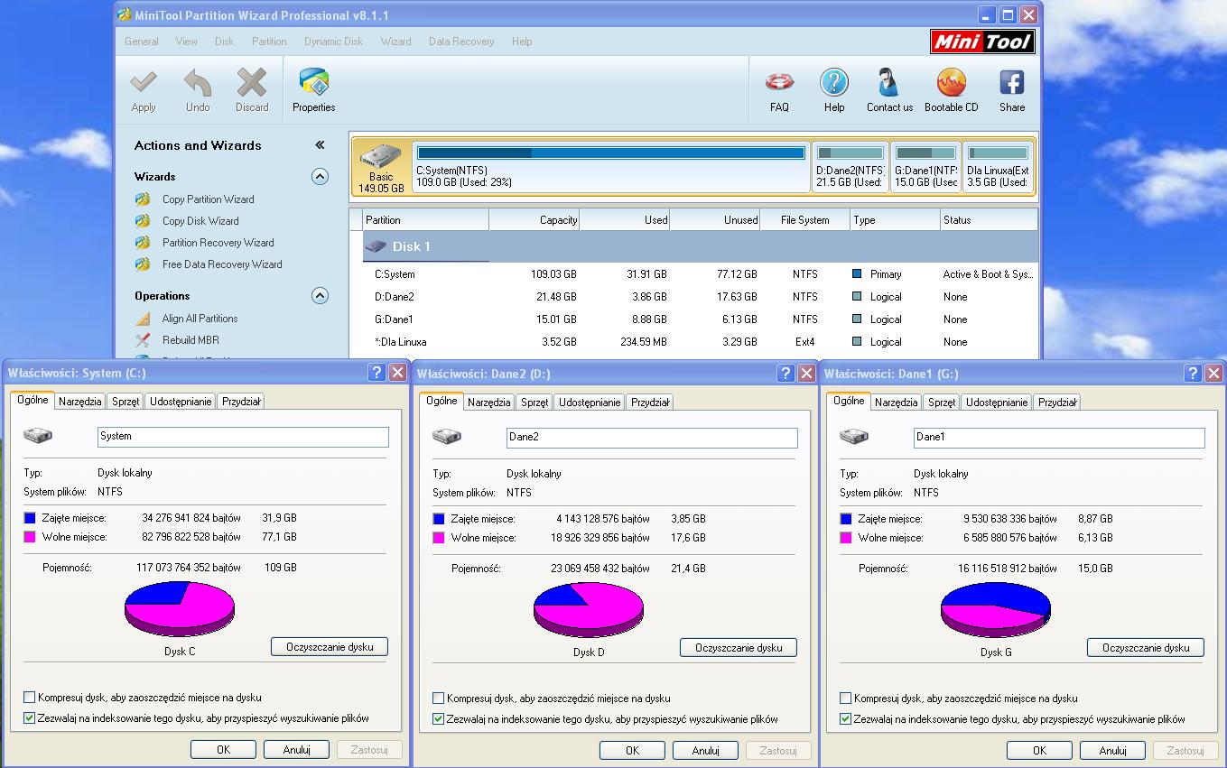 Partycjonowanie - Partition Wizard 8.1.1 pokazuje co innego niż Gparted ...