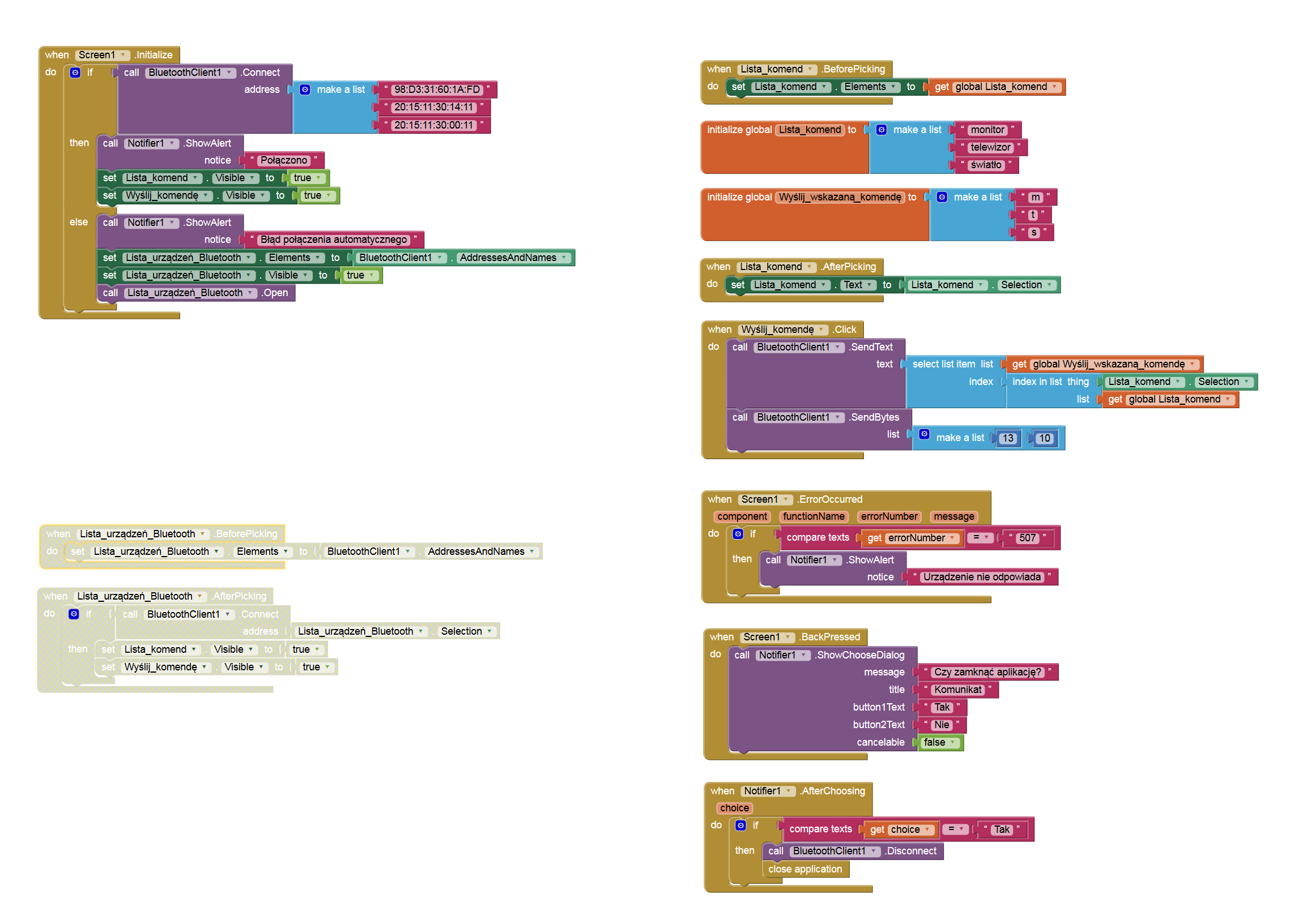 MIT App Inventor 2 / JAVA - Automatyczne połączenie z modułami Bluetooth