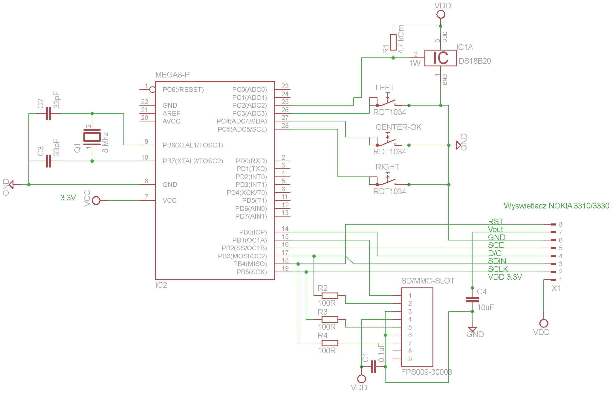 2 urządzenie podłączone pod SPI - Atmega8 - schemat