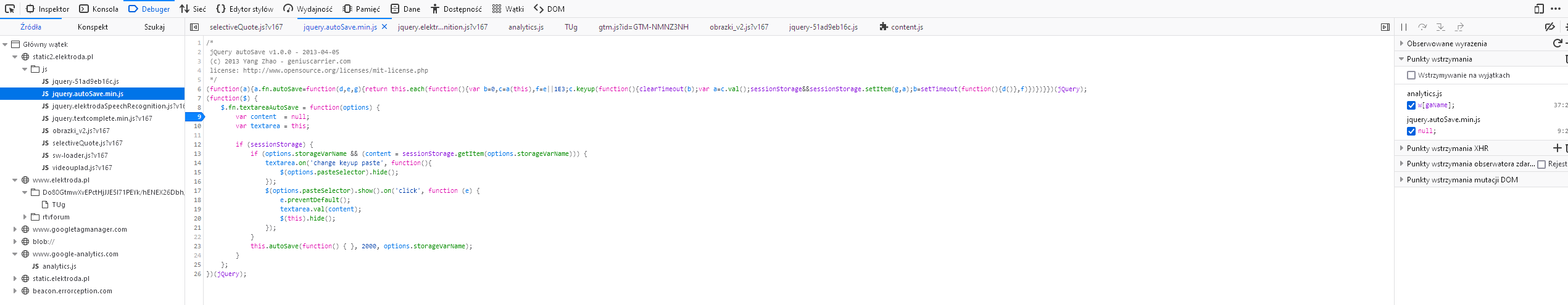 Debugowanie JavaScript w przeglądarce - jak ustawić breakpointy?