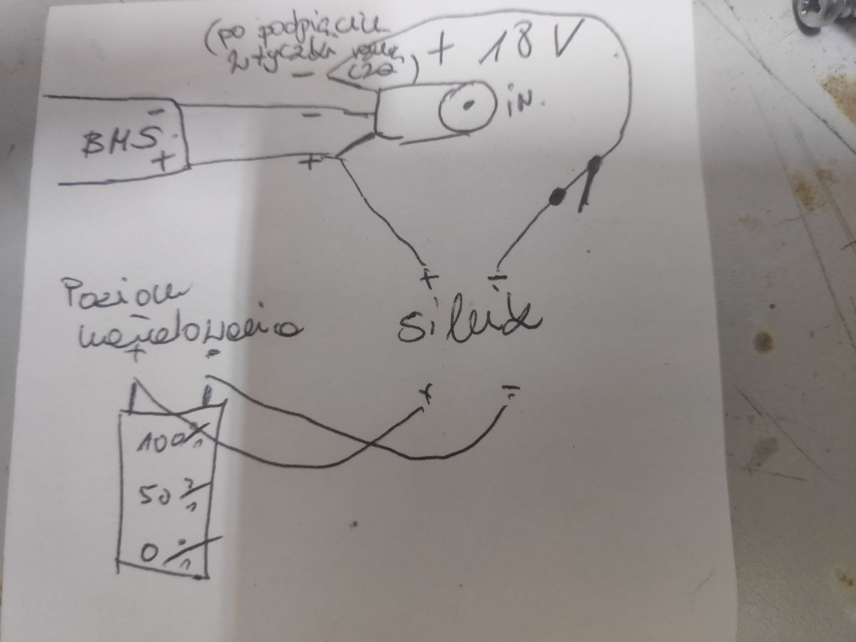 Wyświetlacz poziomu naładowania baterii BMS S4 - podłączenie z diodą
