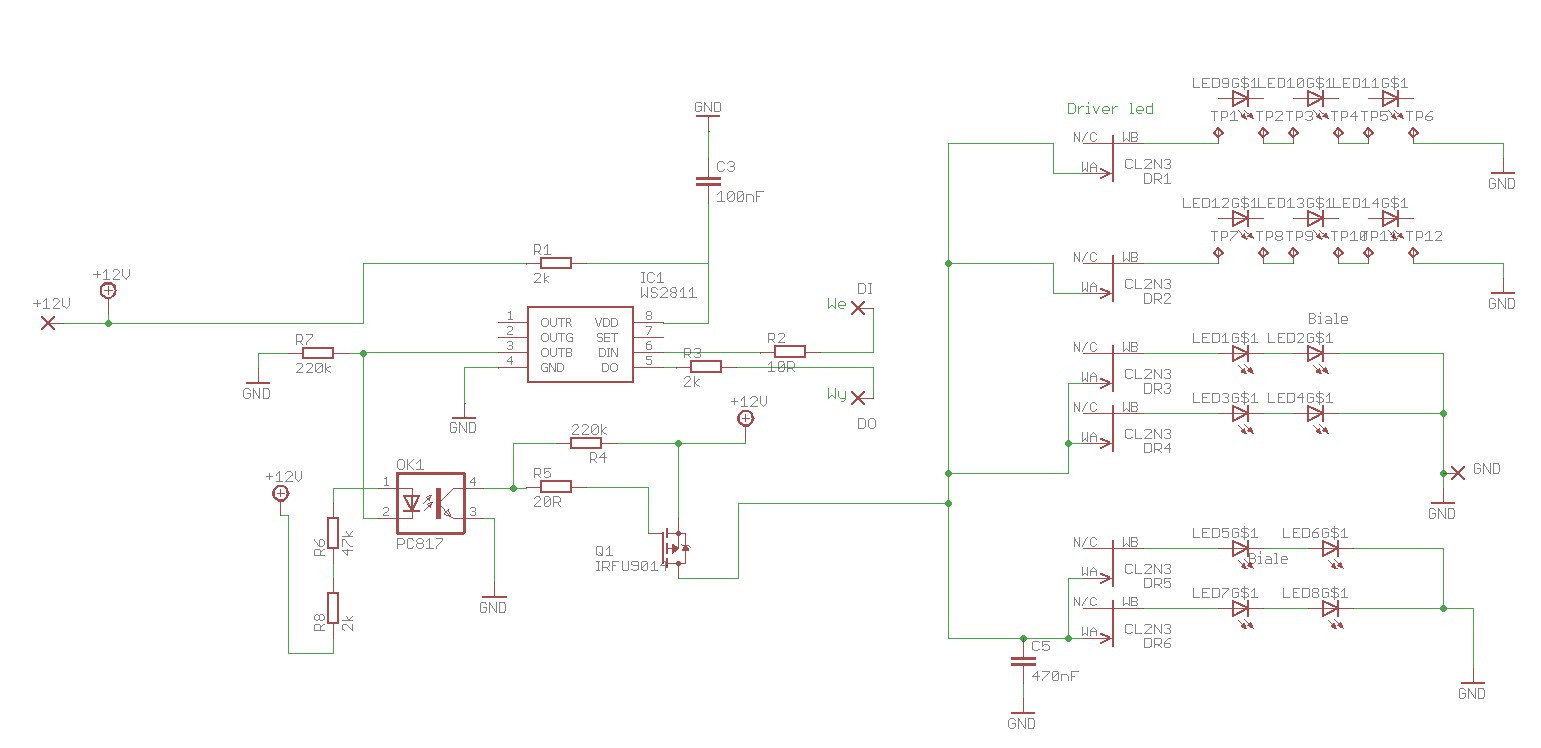 LED control circuit WS2811, PC817, P-Mosfet - malfunction at 11.5V