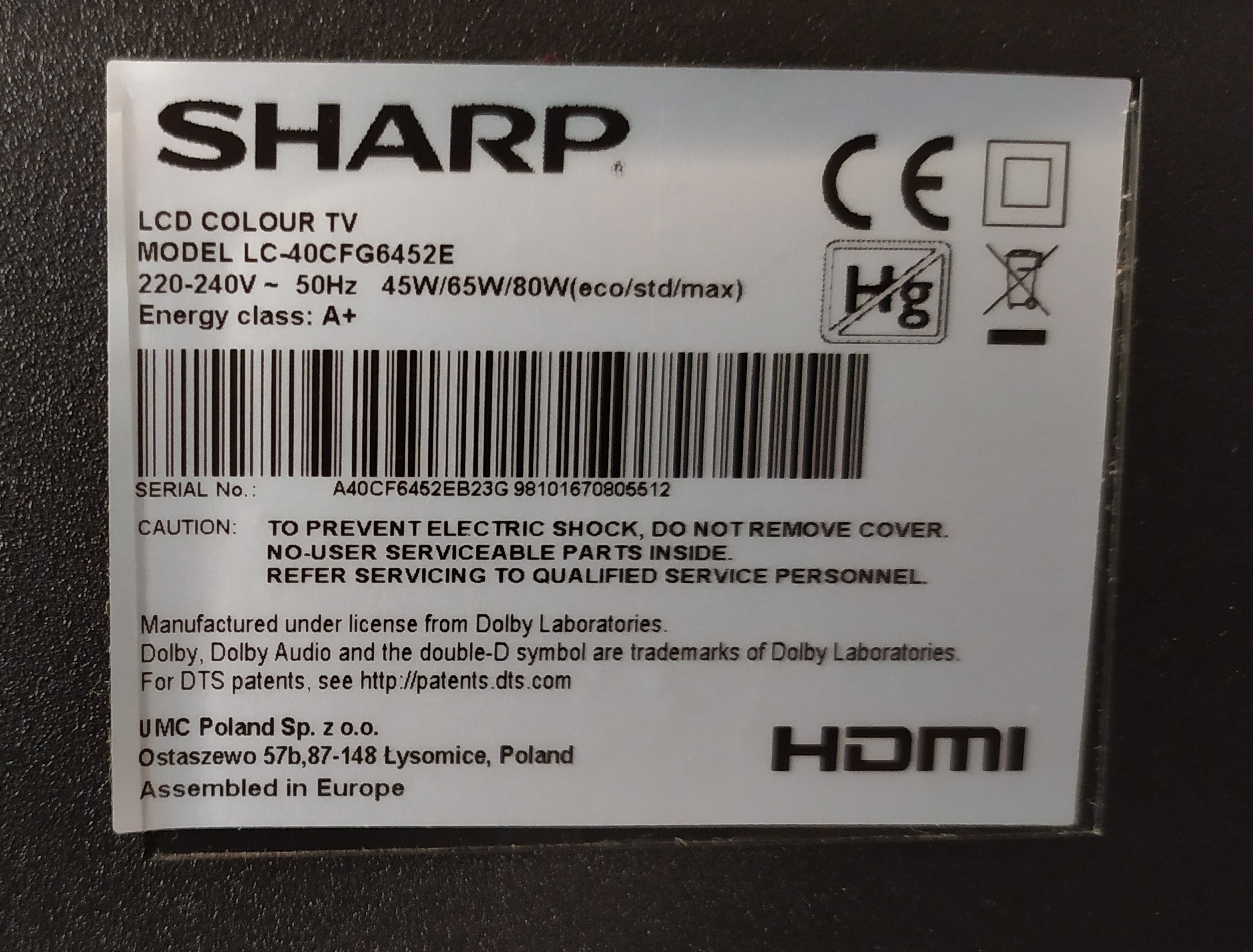 [Rozwiązano] Telewizor SHARP LC-40CFG6452E gubi dźwięk przy podłączeniu USB/HDMI - co robić?