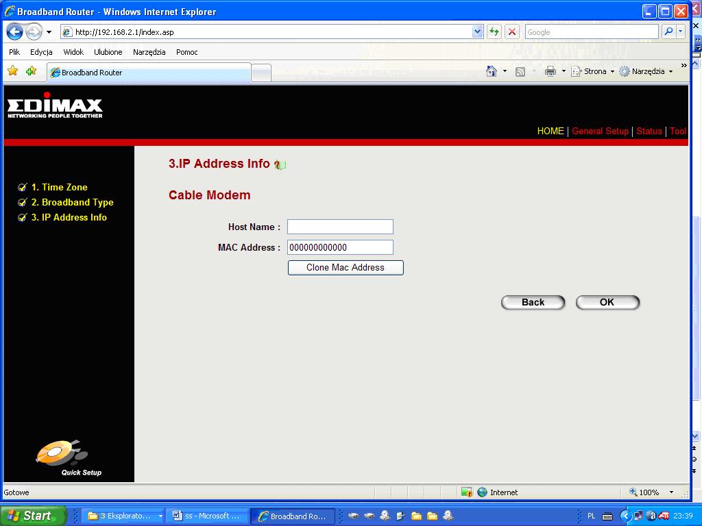 Problem z ustawieniem dynamicznego ip na routerze EDIMAX