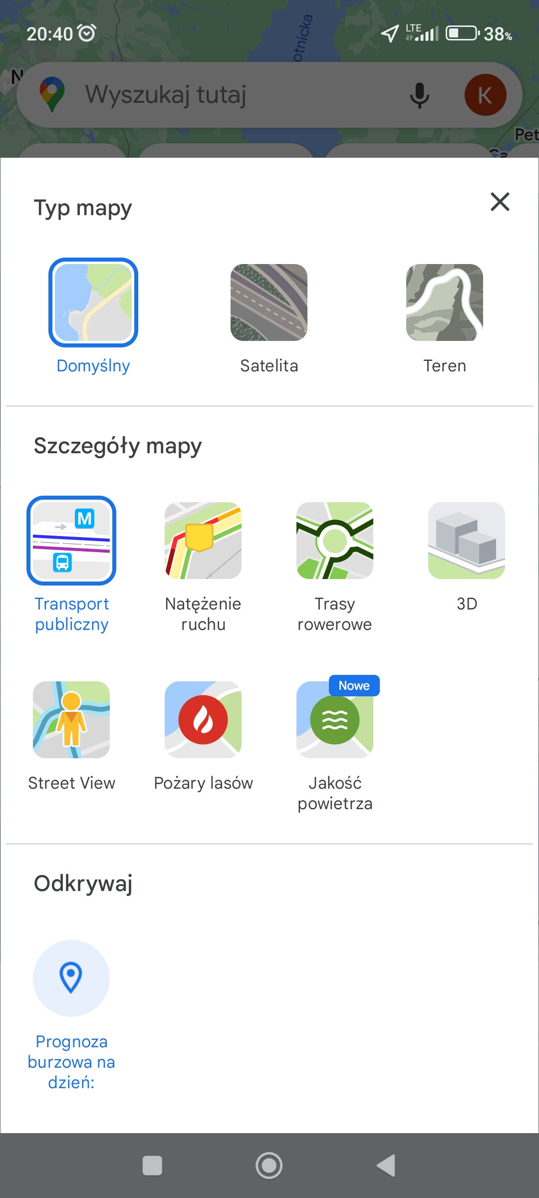 Usuwanie nakładki mapy burzowej z Google Map na smartfonie