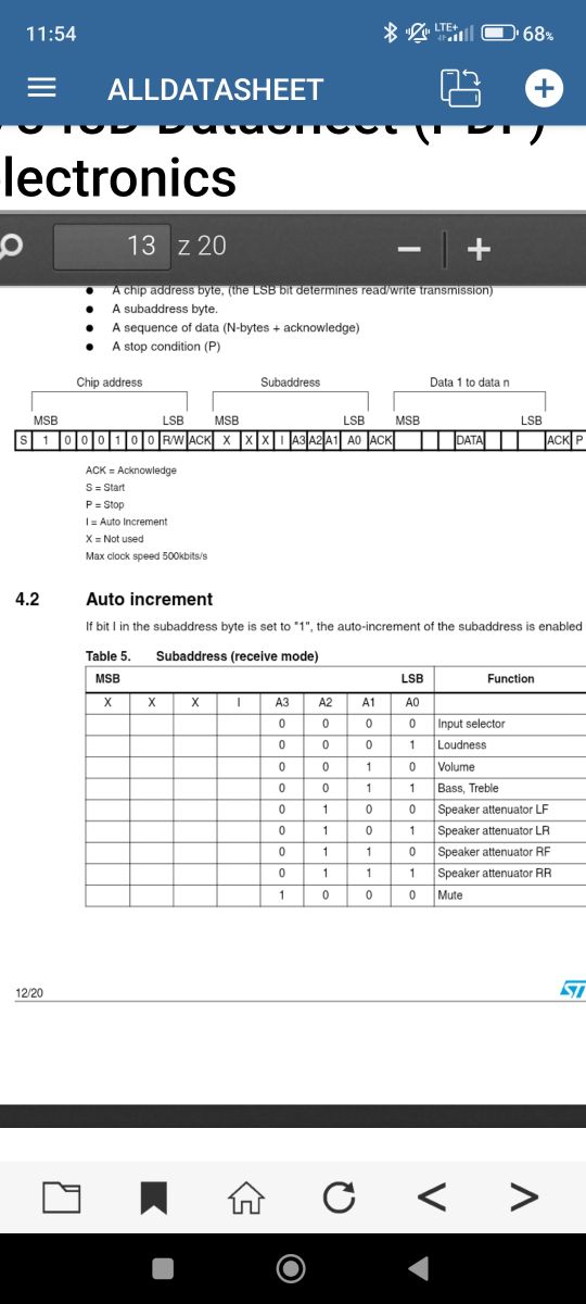 Arduino I2C komunikacja z TDA7348D – jak wysłać ramki danych przez wire.h?