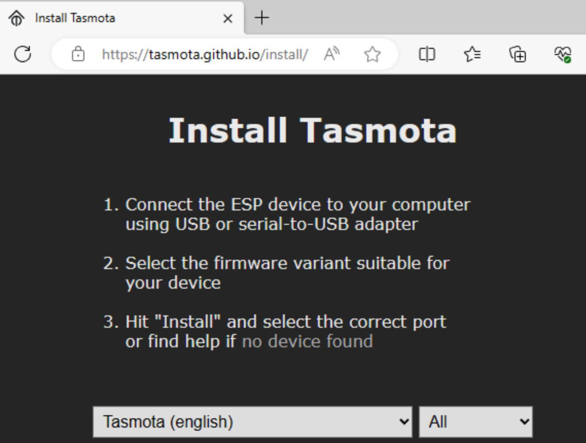 Easy Tasmota instalation - guide for online installer tasmota.github.io/install