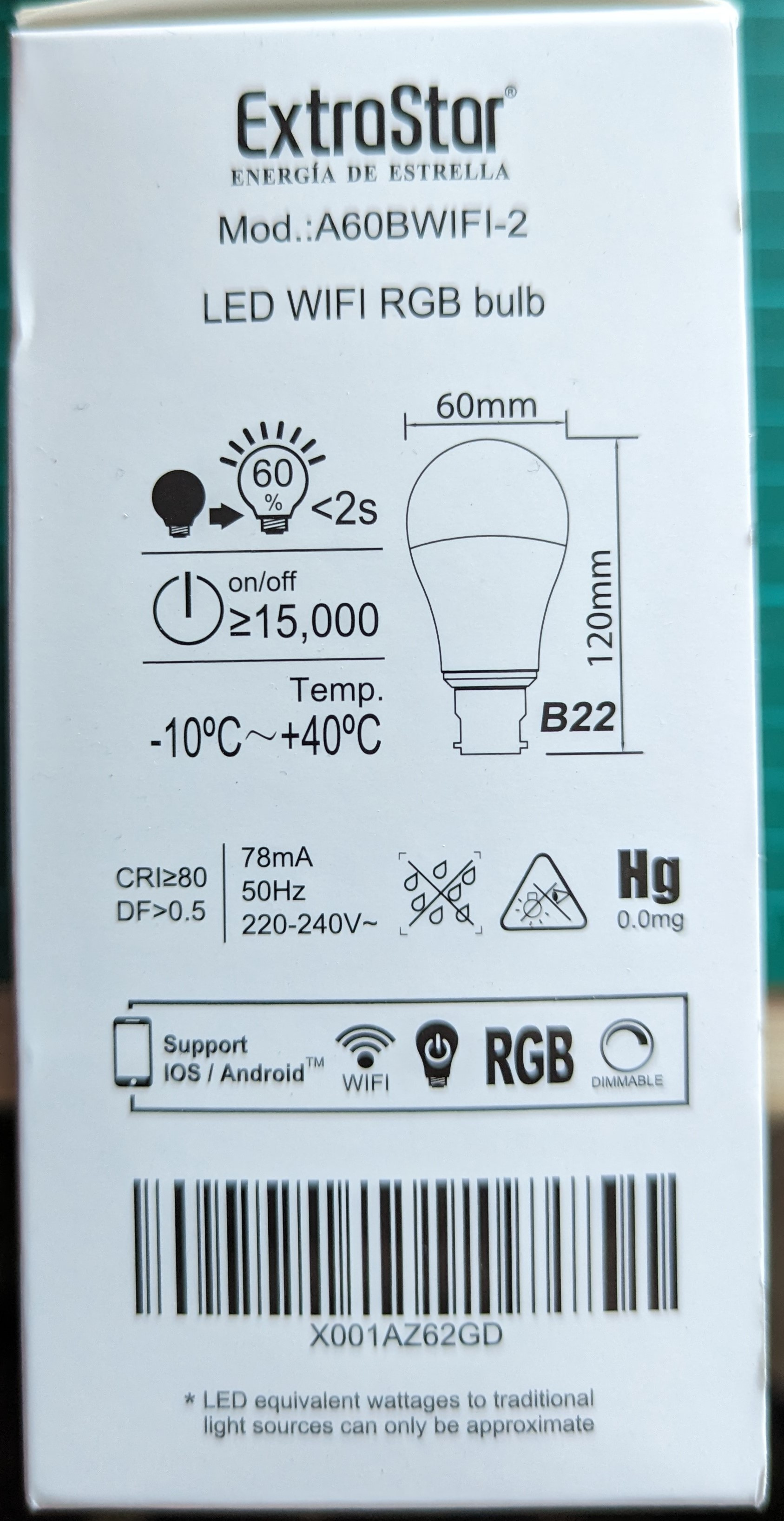 EXTRASTAR B22 A60BWIFI2 (RGBCW Lamp) - Transition from Tasmota ...
