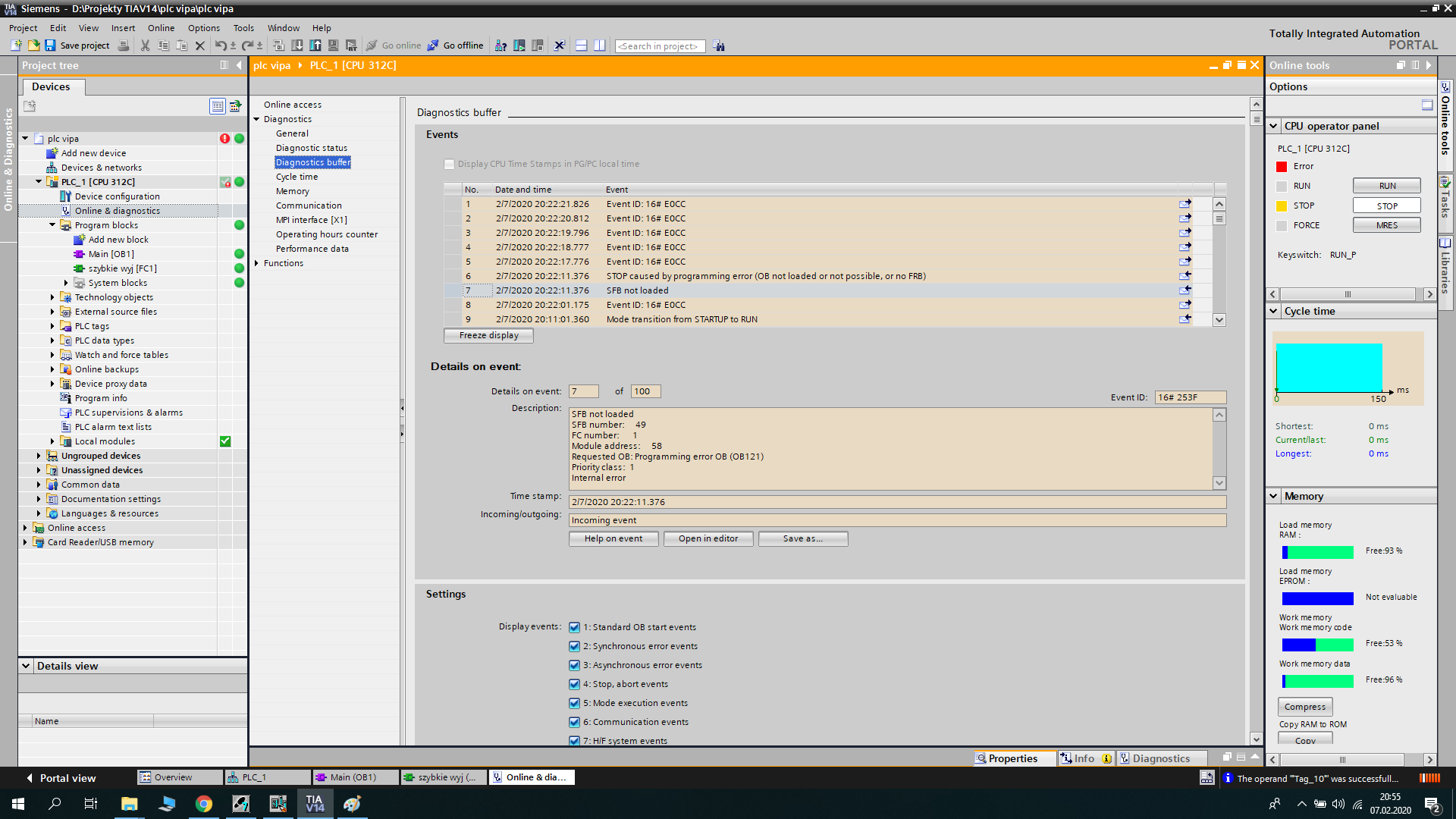 Jak skonfigurować wyjście PWM na VIPA CPU312SC 312-5BE03? Błąd CPU po ...