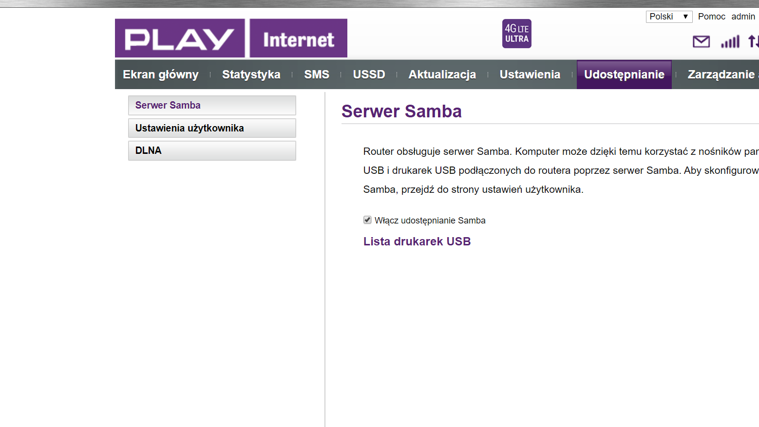 Konfiguracja serwera plików Samba na routerze Huawei B715
