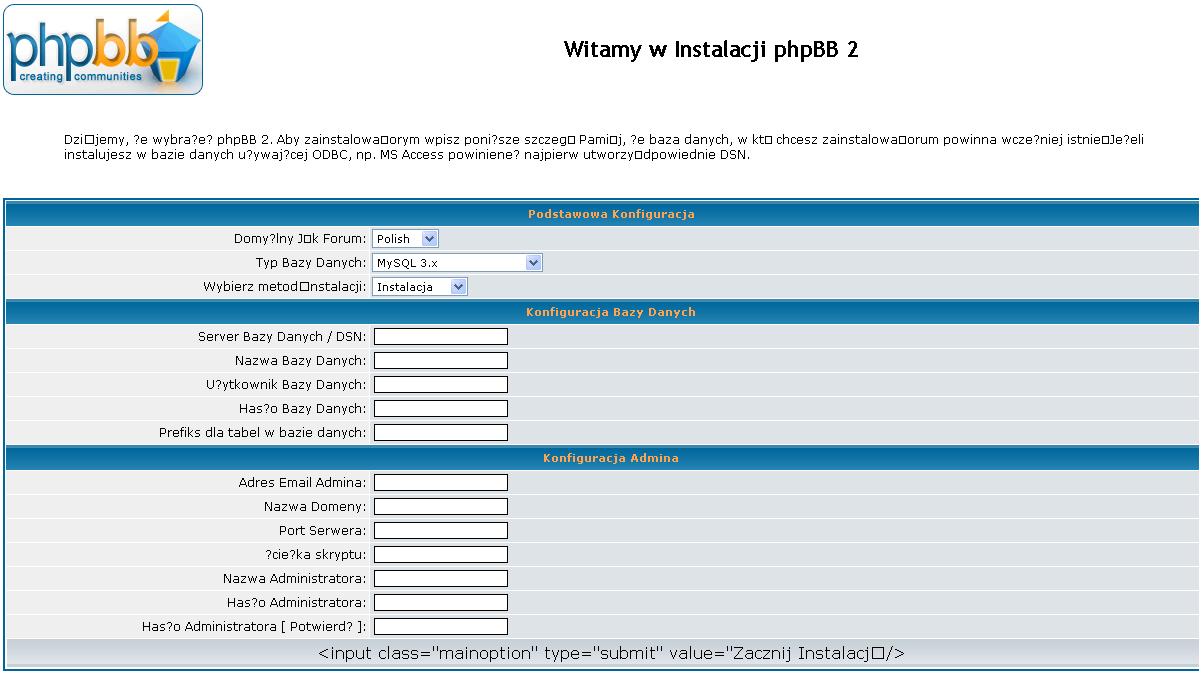 Brak przycisku 'Zacznij instalację' w phpBB2 na Debianie 4.0 etch