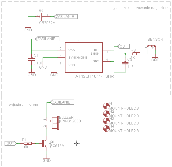 Alarm dotyku na AT42QT1011-TSHR - elektroda.pl