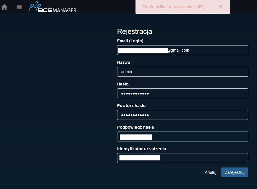 Problem z rejestracją p2p na stronie BCS dla rejestratora BCS-L-XVR1601