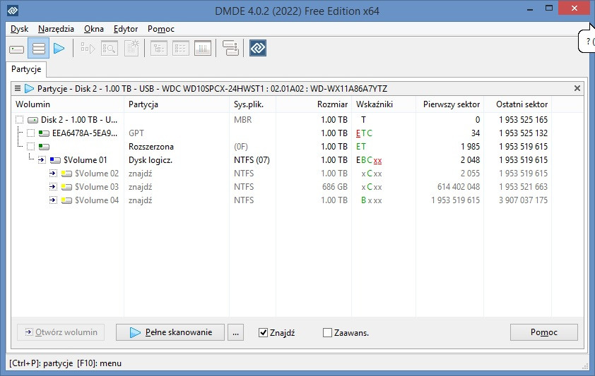 Uszkodzona struktura dysku 2,5 po przypadkowym odłączeniu - pomocy z DMDE i DiskInfo