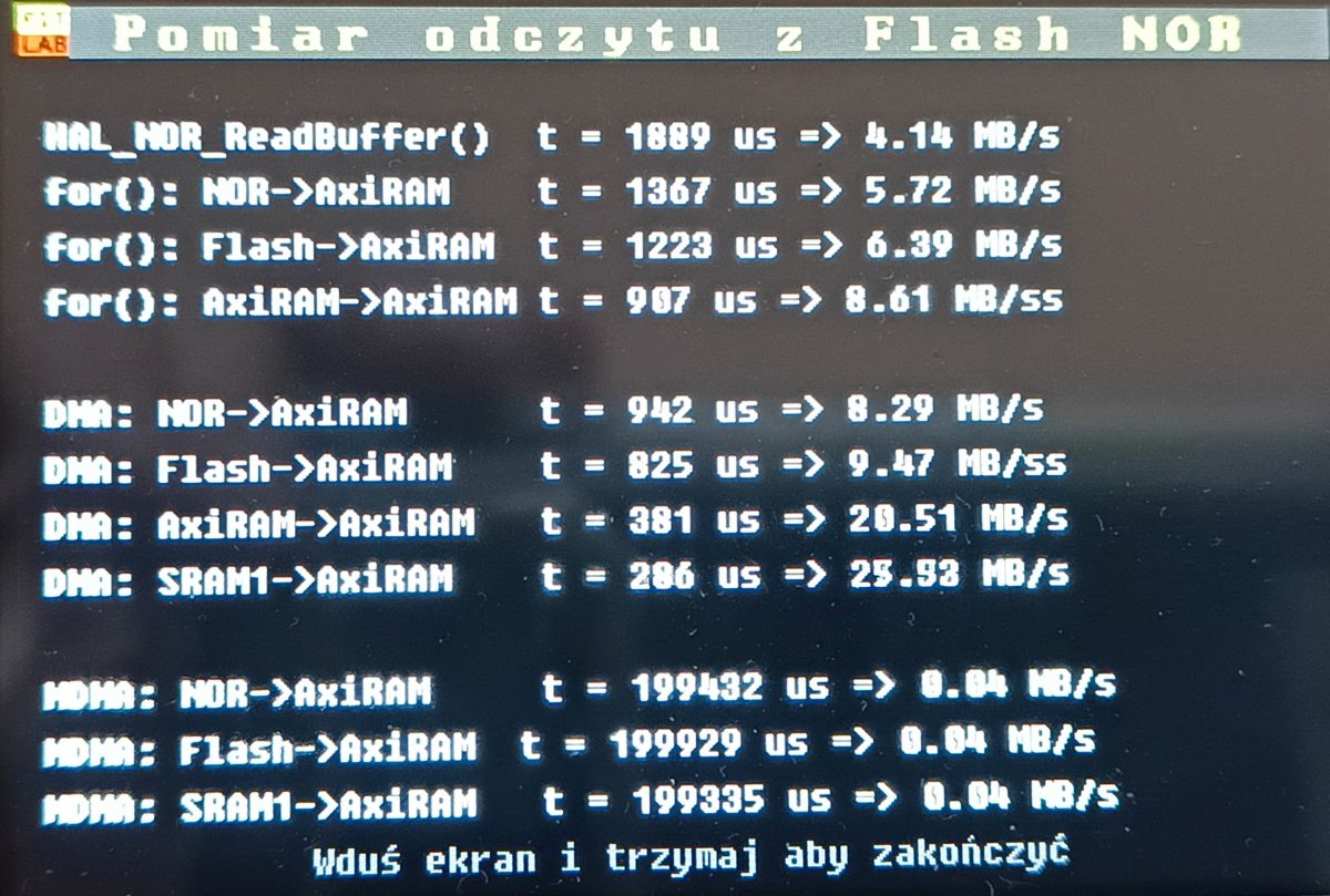Benchmark pamięci dla STM32H755BIT6: SRAM, DRAM, NOR Flash, QSPI ...