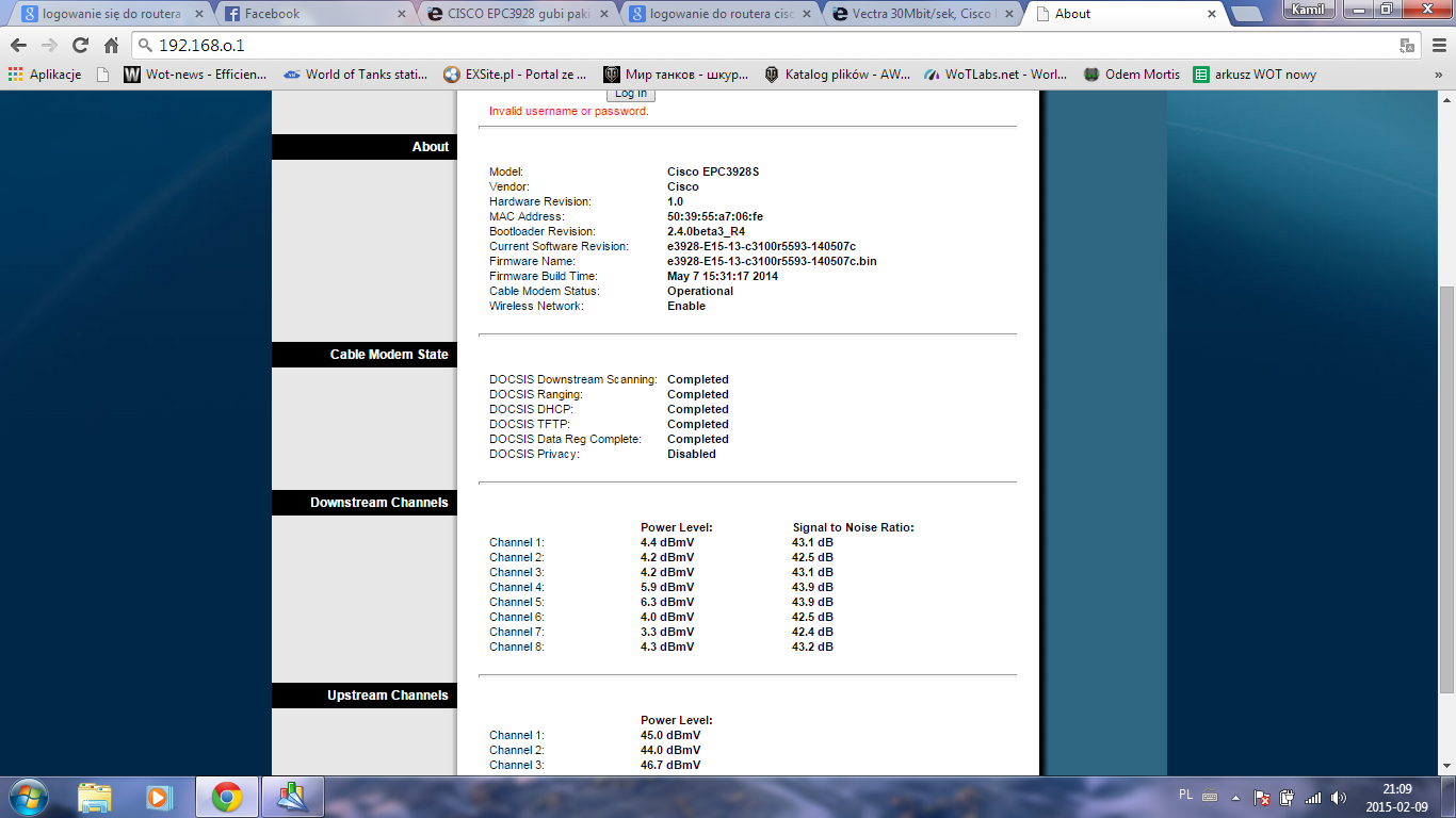 CISCO EPC3928 - gubienie pakietów i skoki pingu w sieci Vectra, brak ...